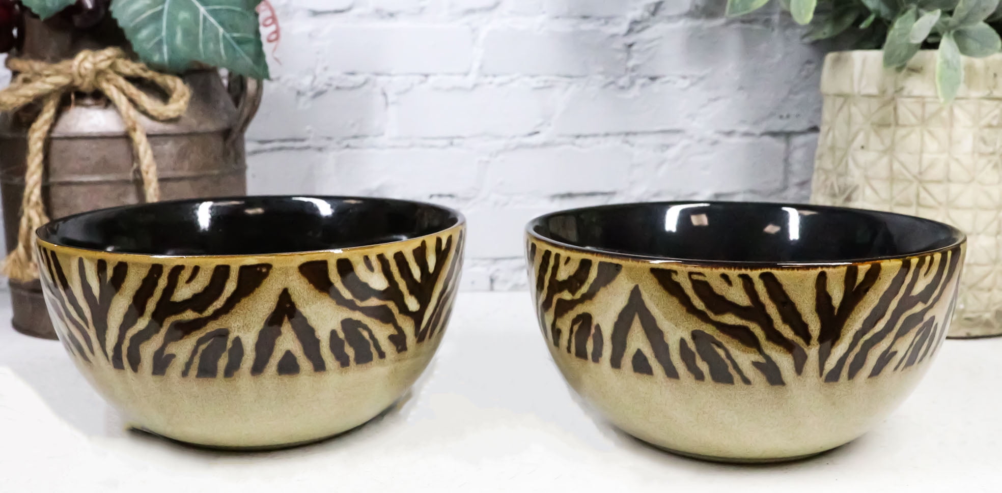 Pack Of 2 Safari Savanna Jungle Tiger Print Abstract Soup Cereal Bowls ...