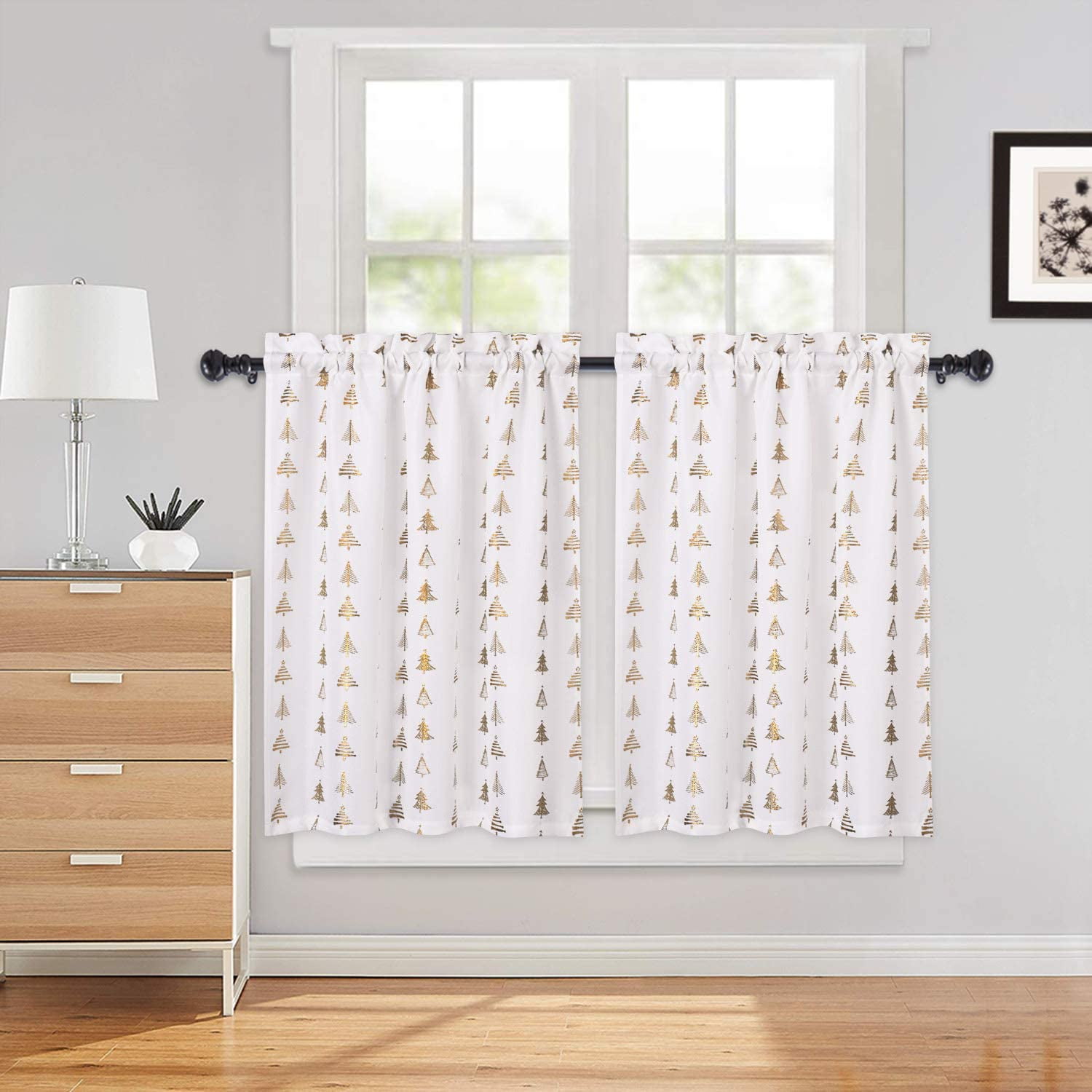 Eastvita Tree Metal Foil Pattern Cafe Curtains Are Short-Layer Curtains ...