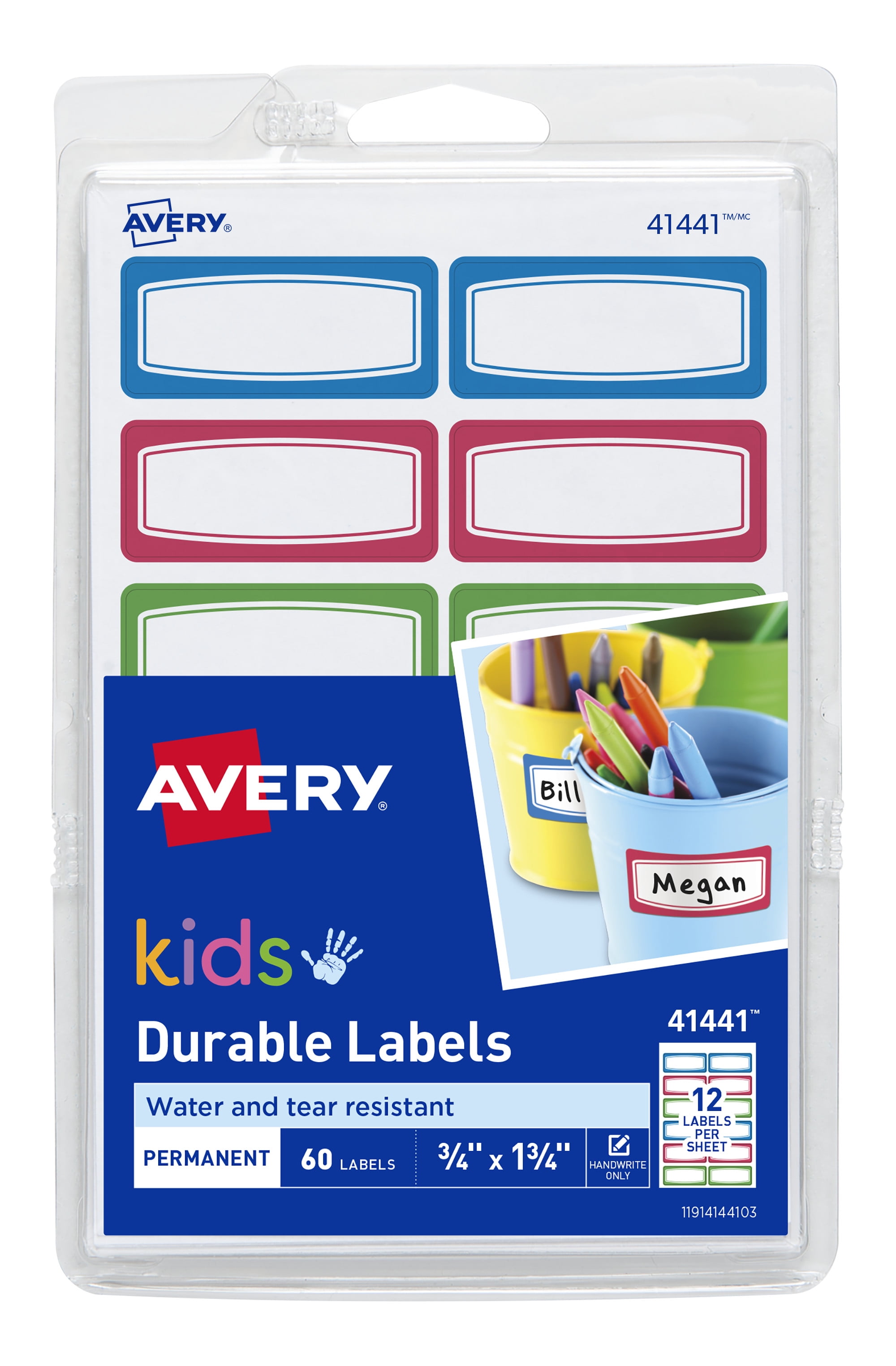 Avery Kids Durable Labels Permanent Assorted Colors 3 4 X 1 3 4