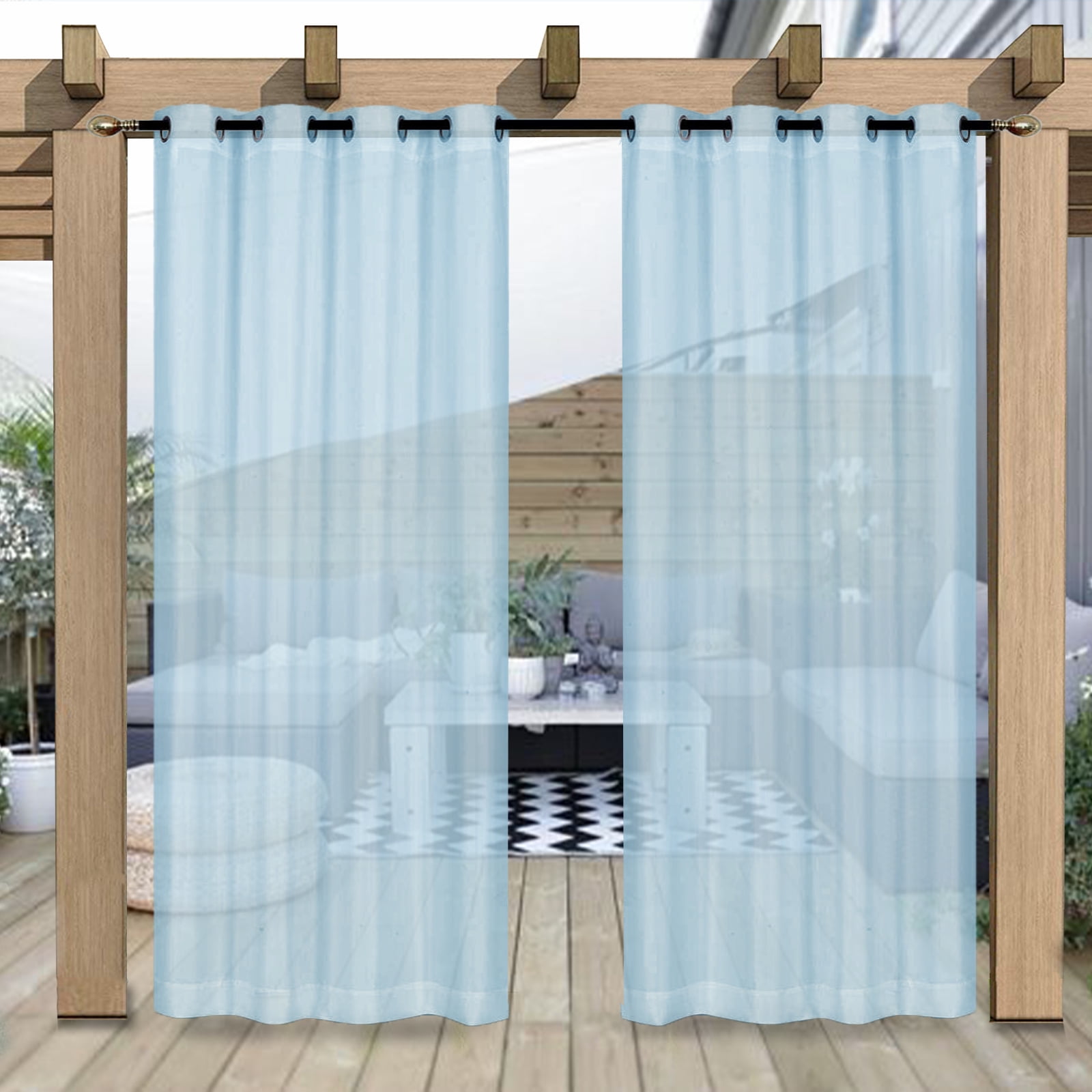DONGPAI Linen Outdoor Sheer Curtains for Patio Waterproof 52 x 96inch ...