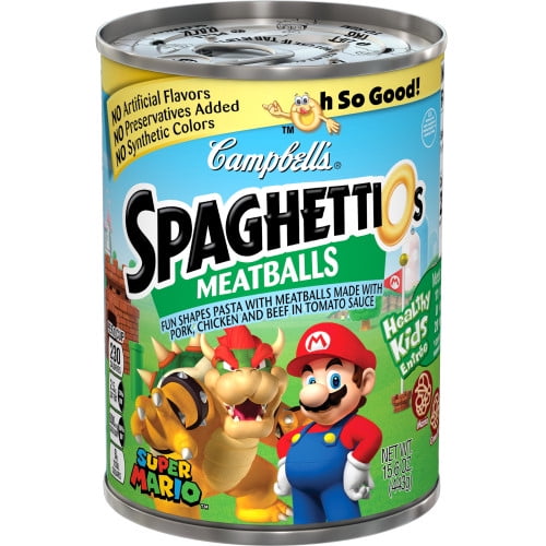 SpaghettiOs Super Mario Bros Canned Pasta with Meatballs- 15.6oz ...