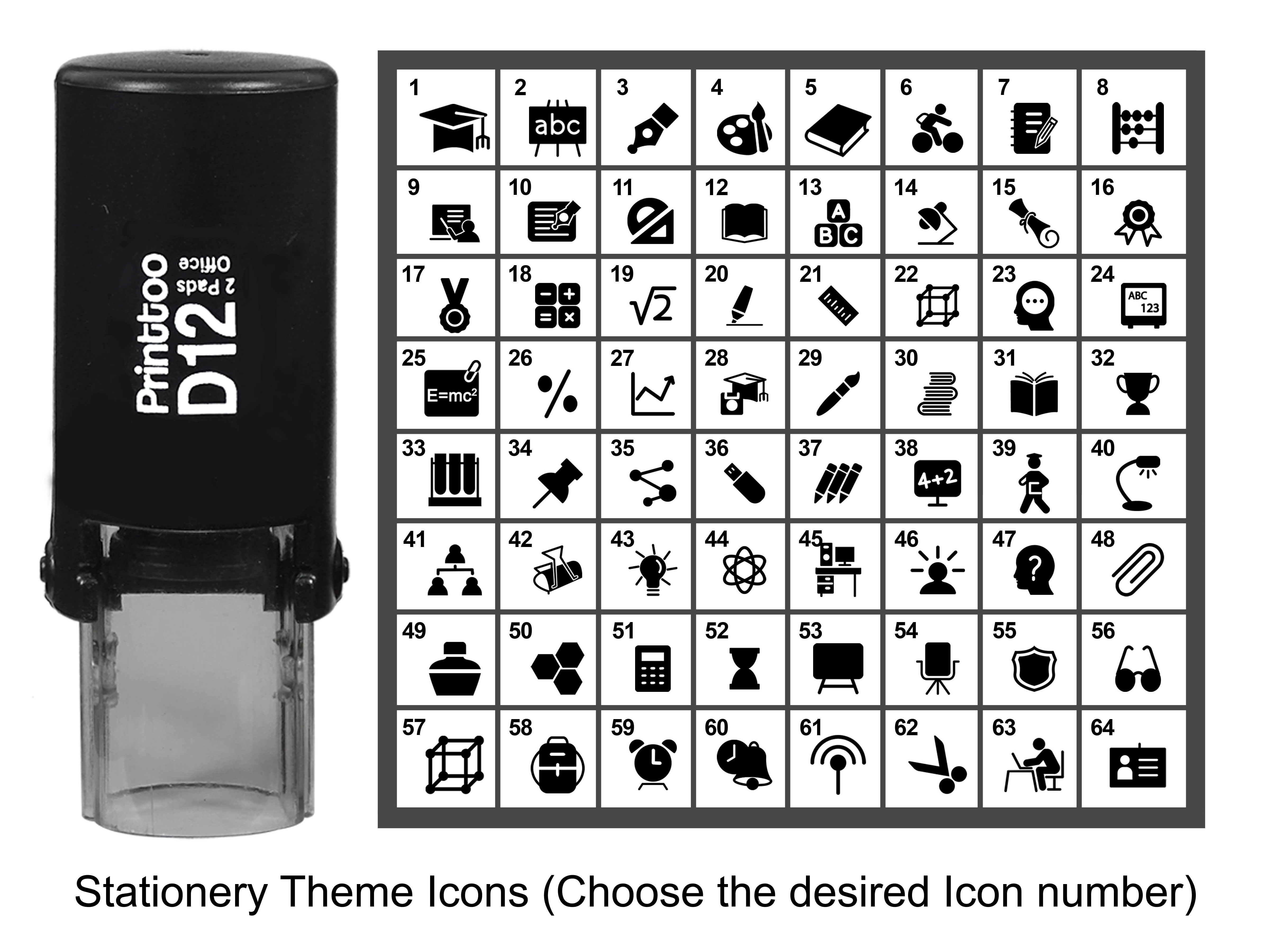 Printtoo Personalized Stationery Theme Icons Round Rubber Stamp Self ...