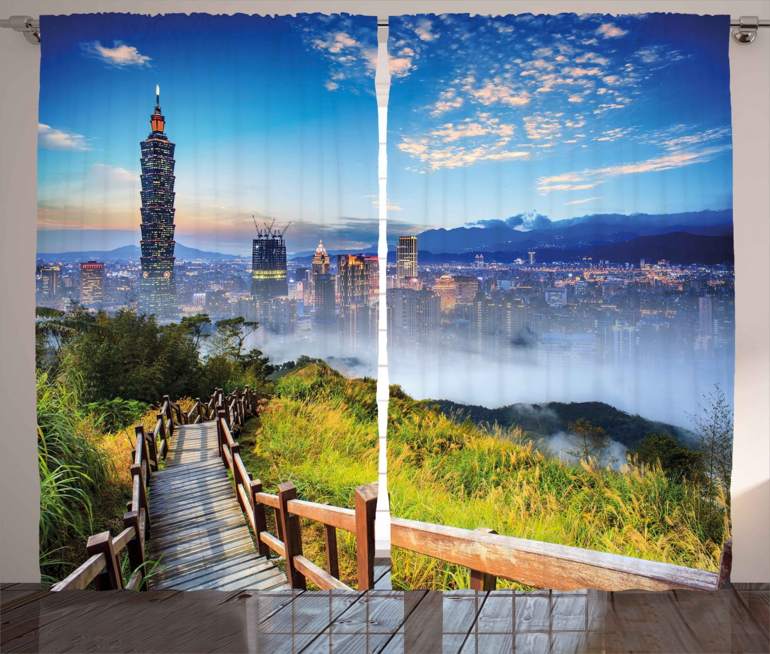 Scenery Curtains 2 Panels Set, Beautiful Scenery of a Cityscape ...