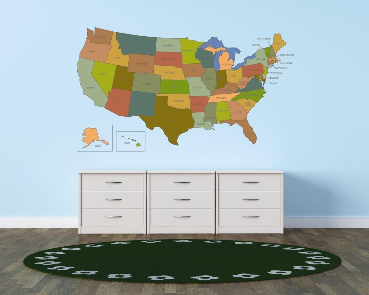 Students Colourful Maps Wall Decal Decoration Multi-Colored USA States ...
