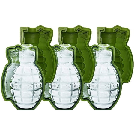3 Piece 3D Grenade Ice Cube Moulds - Size Grenade Whiskey Ice Ball Tray ...