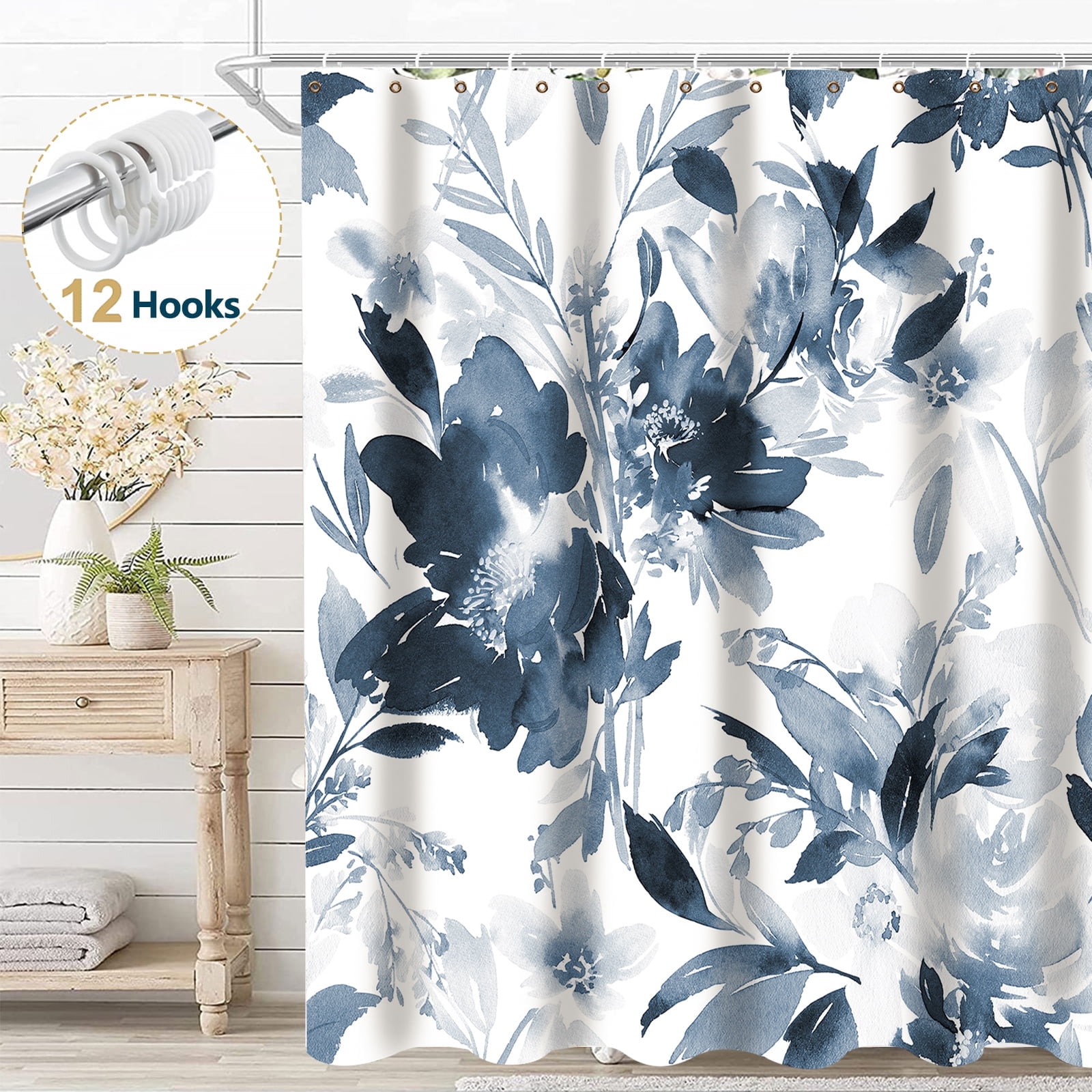 Click here for Dznils Blue Floral Fabric Shower Curtain  Modern W... prices