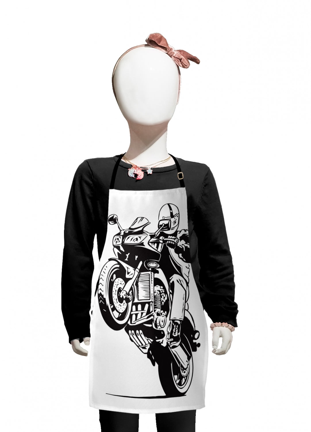 Motorcycle Kids Apron, Cool and Talented Rider Wheelie Doing Stunt ...