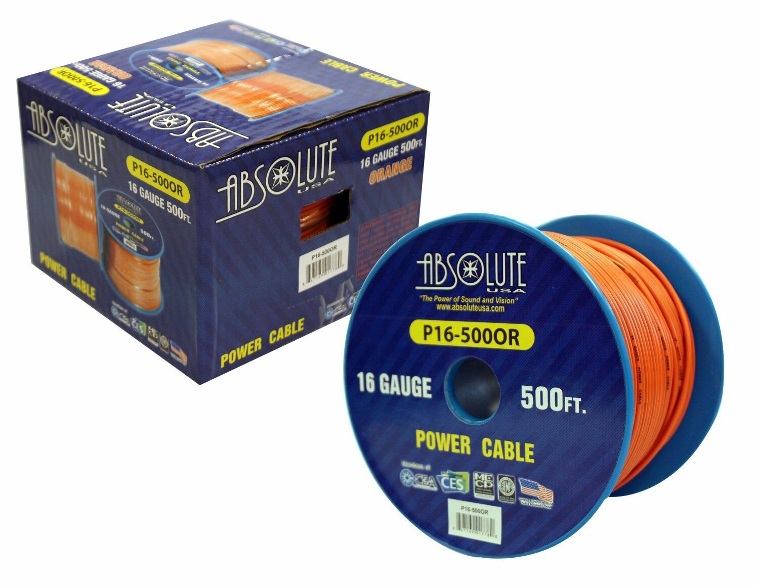 Absolute USA P16-500OR 16 Gauge 500-Feet Spool Primary Power Wire Cable ...