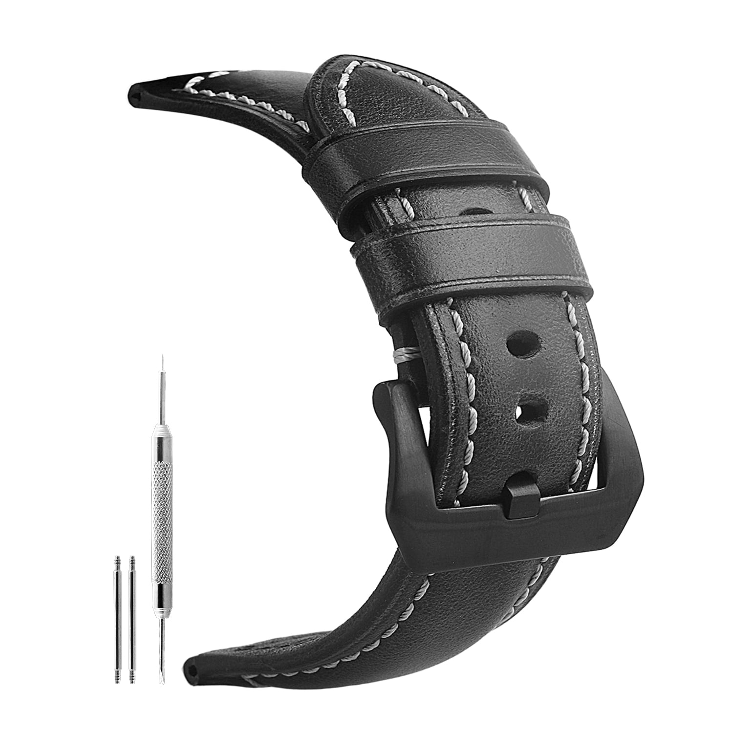 26 mm Genuine Leather Watch Strap Black Oil-Tanned Natural Crack ...