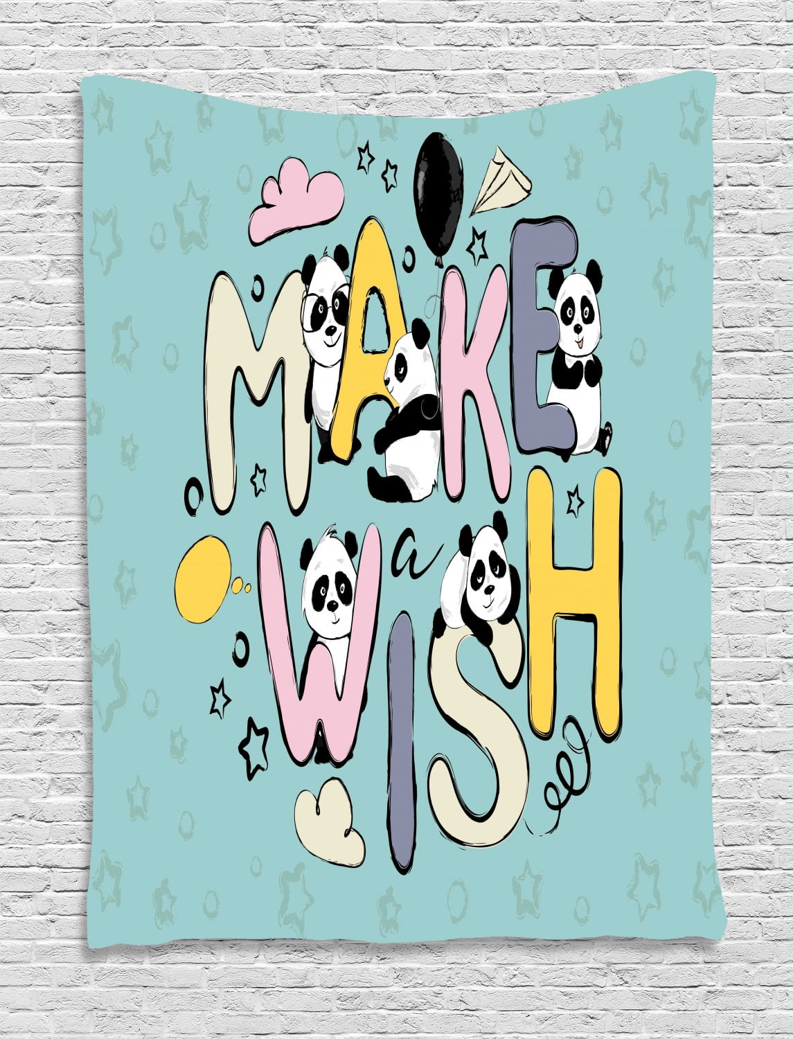 Panda Tapestry, Make a Wish Whimsical Calligraphic Composition with ...