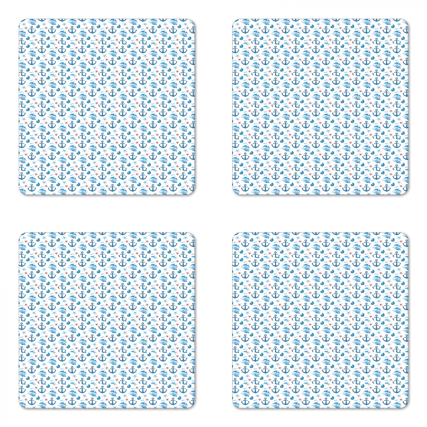 Marine Coaster Set of 4, Sea Travel Elements Anchor Starfish Sailboat ...