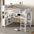 Jopath Queen Size Loft Bed with Wardrobe and L-shaped Desk, Metal Loft ...