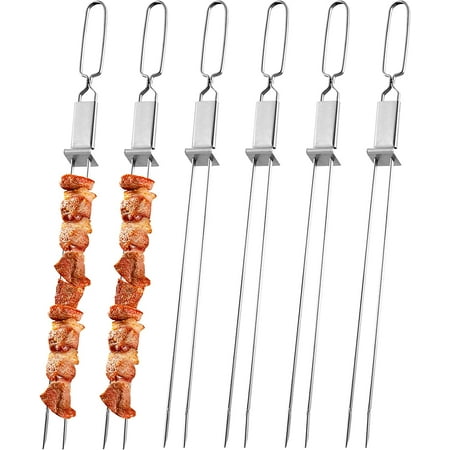 SICED Double BBQ Skewers 6 Piece 32.5cm Kebab Flat Metal Skewers Reusable BBQ Skewers, with ...
