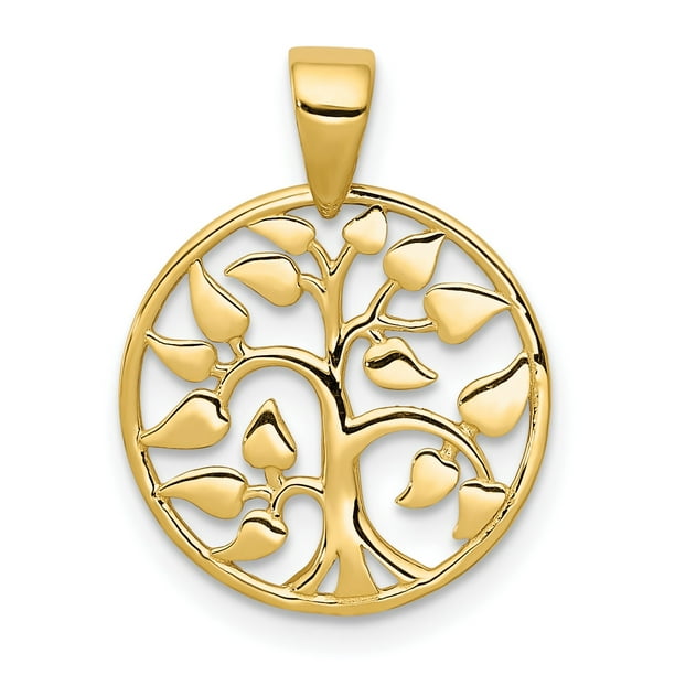 14K Yellow Gold Polished Tree In Circle Pendant (18.6 X 14.6) Made ...