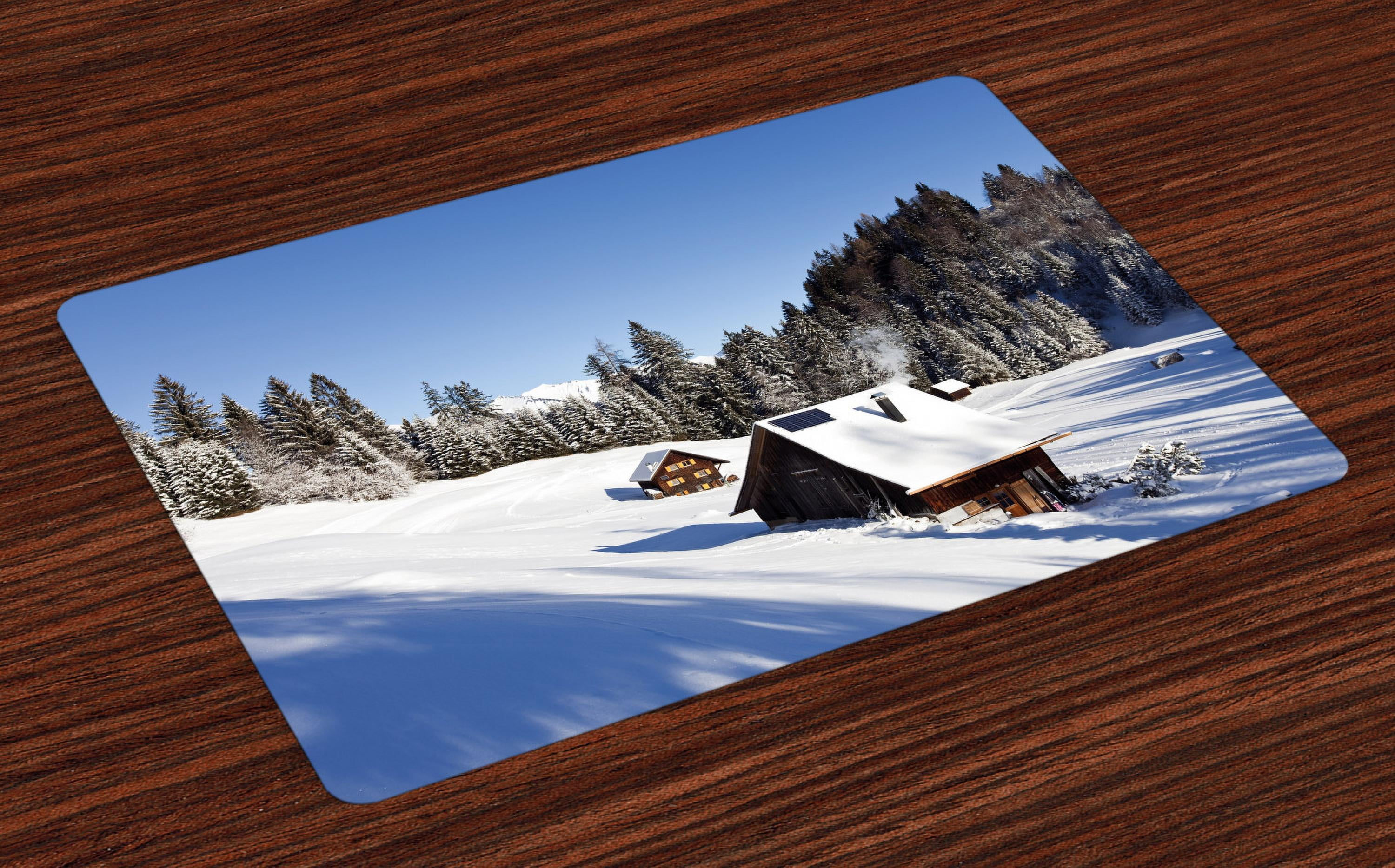 Ambesonne Winter Place Mats Set of 4, Log Cabins in Mountains, Standard ...