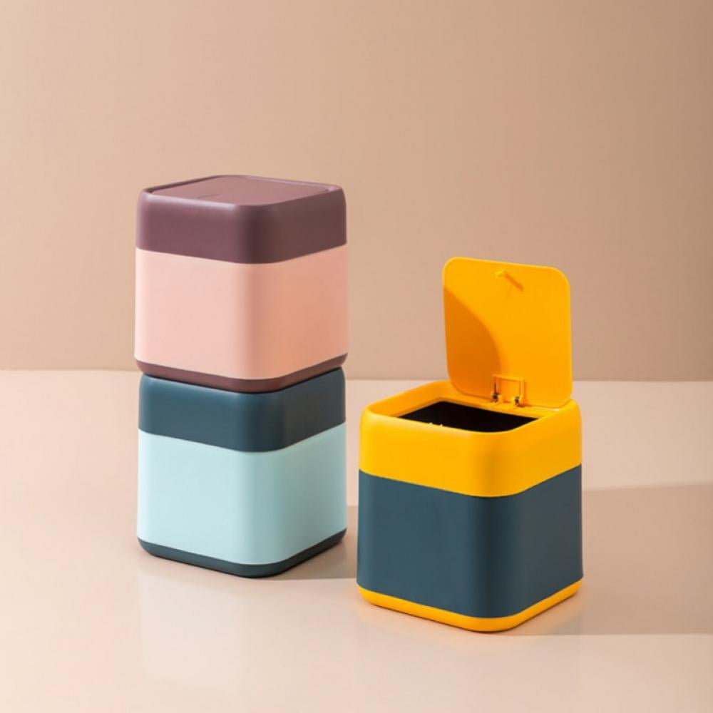 4 Pack Mini Trash Can,Plastic Desktop Garbage Can with Lid,Modern Desk ...