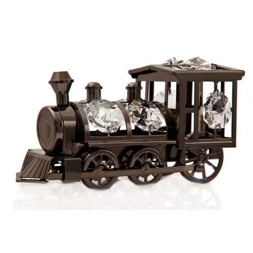 Matashi Charcoal Metal Plated Train Ornament with Genuine Crystals ...