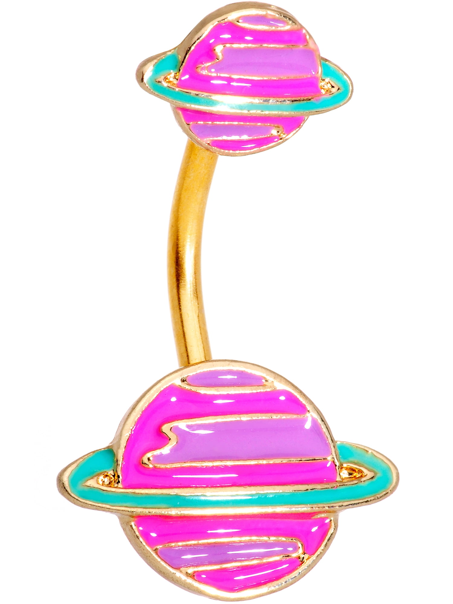 Body Candy 14G PVD Steel Navel Ring Piercing Pink Planet Saturn Double ...
