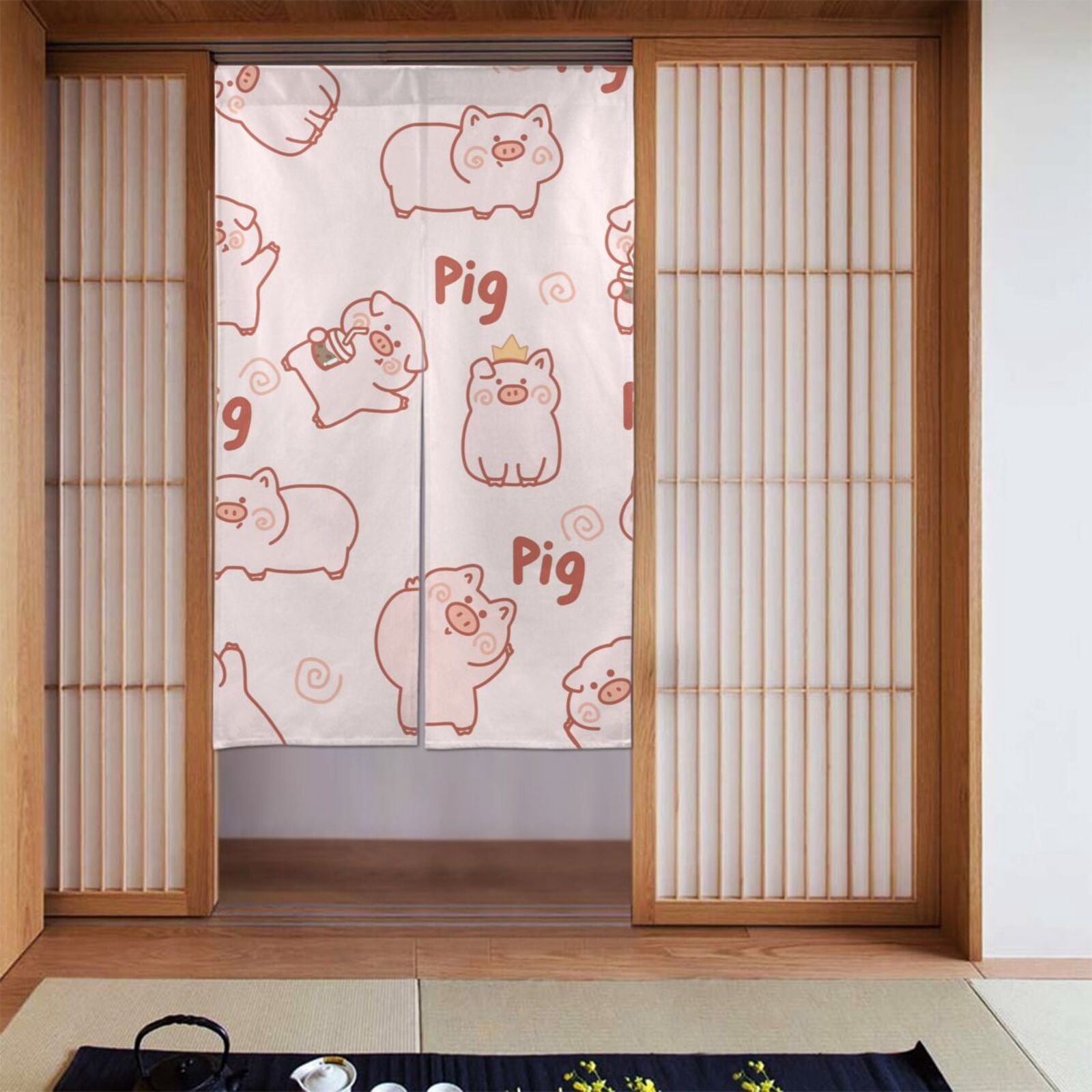 Doorway Drape Split Curtains, Pink Cartoon Pig Room Divider Privacy ...