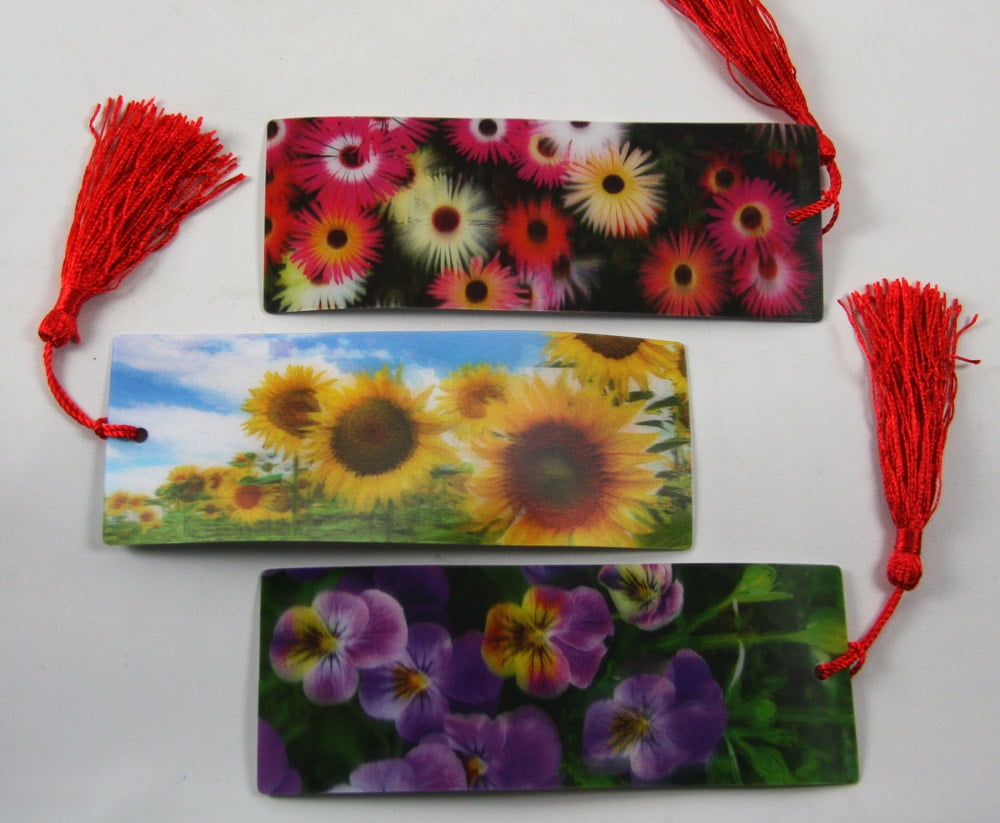 Colorful Flowers with Red Tassle - 3 3D Lenticular Bookmarks - Walmart.com