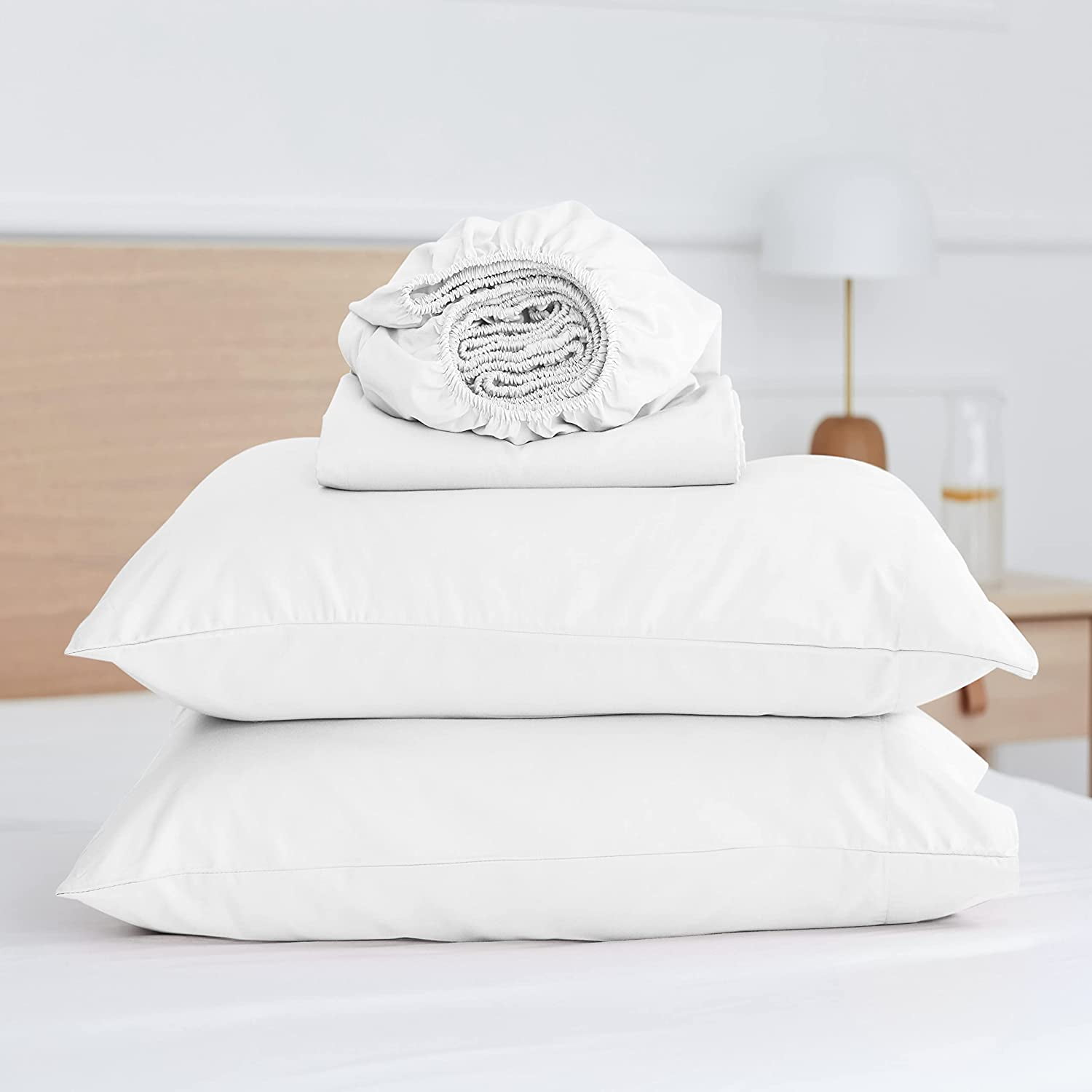 Five Looms Classic Cotton Percale Sheets Set, Queen (White, 4 Piece ...
