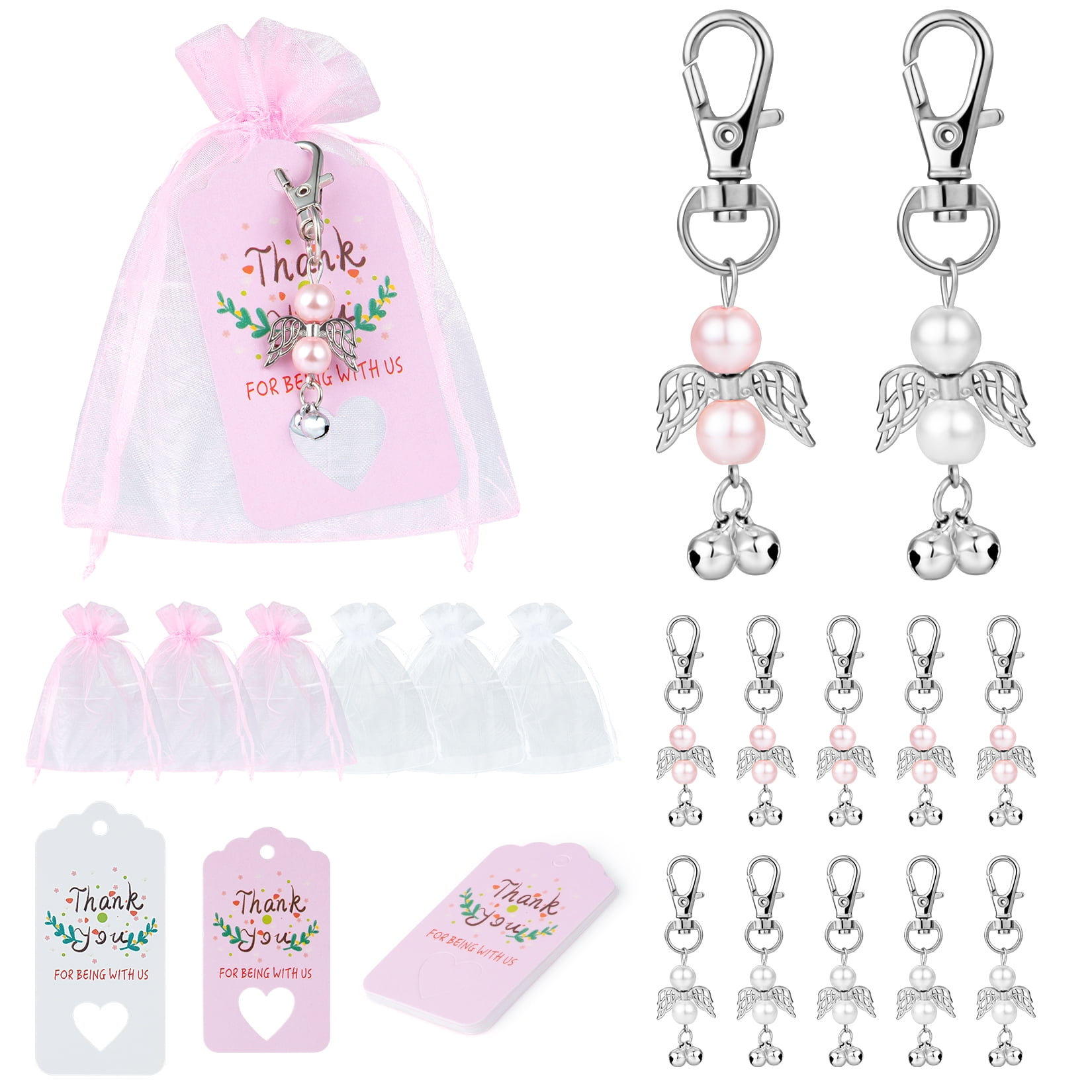 Adeeing 20pcs Angel Keychains, 20cps Organza Bags, 20pcs Thank You Tags ...