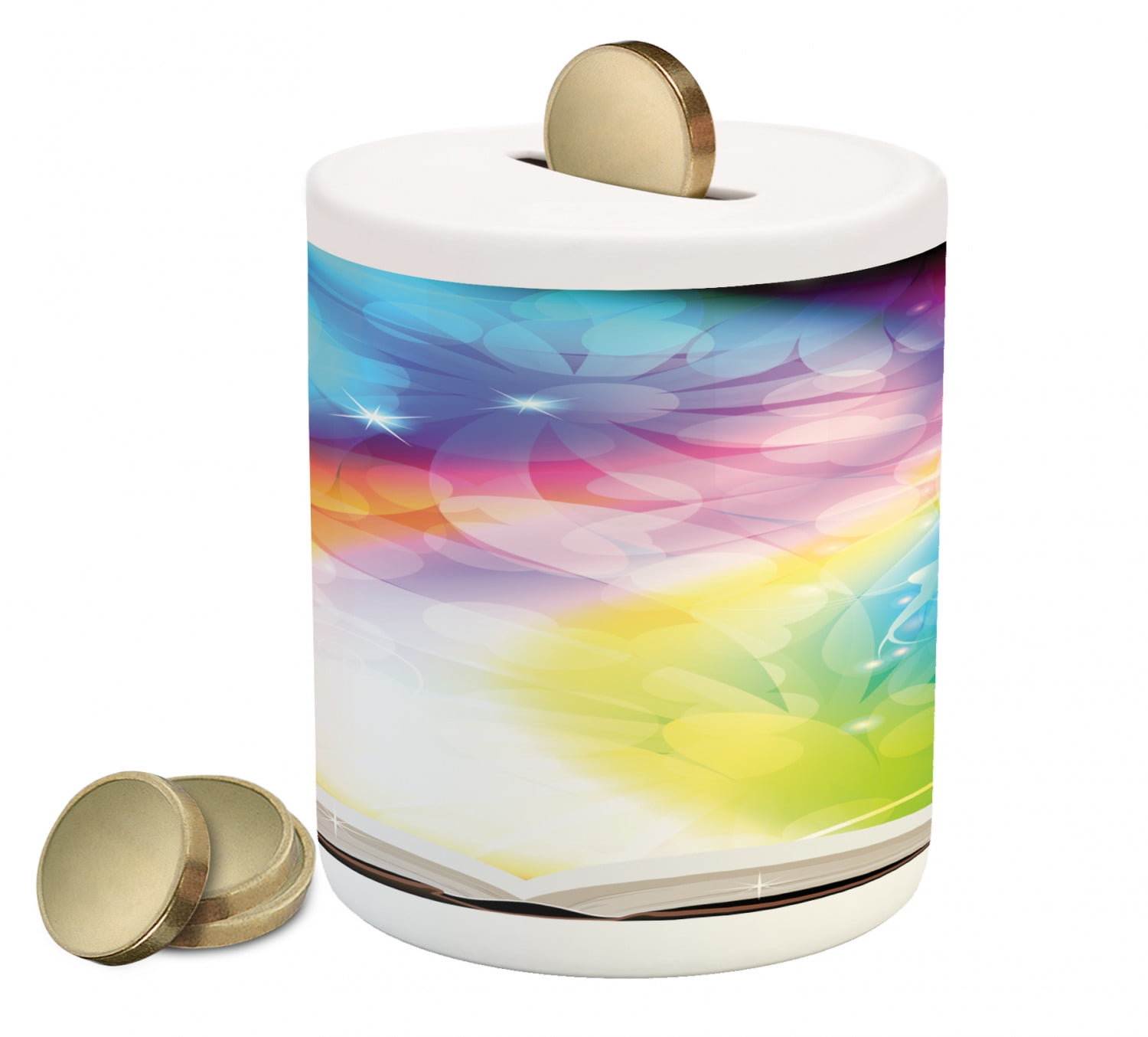 Magic Piggy Bank, Psychedelic Open Book of s on Gradient Rainbow Color ...