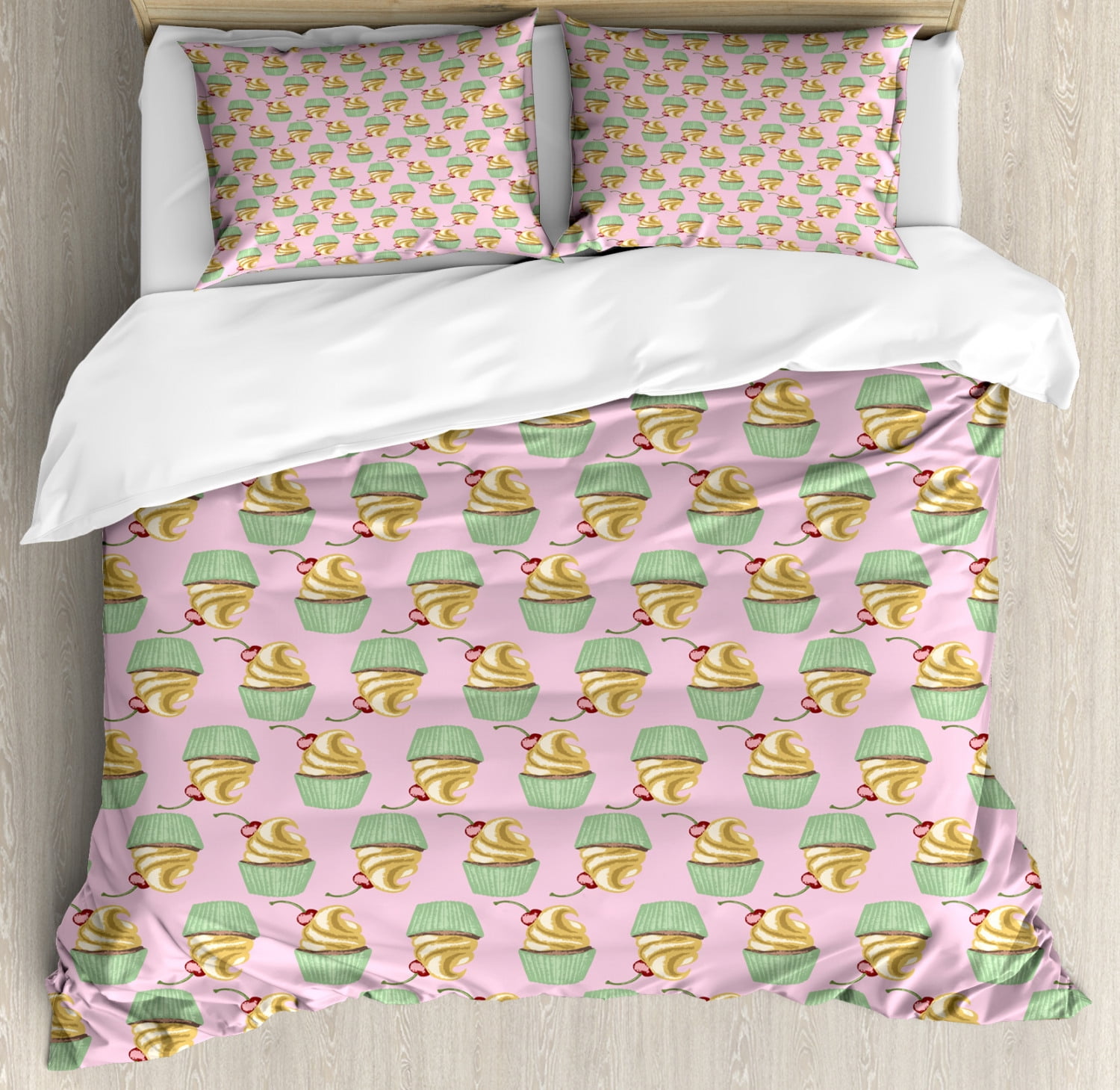 Cupcake Duvet Cover Set Queen Size, Whipped Cream and Cherry on Top ...