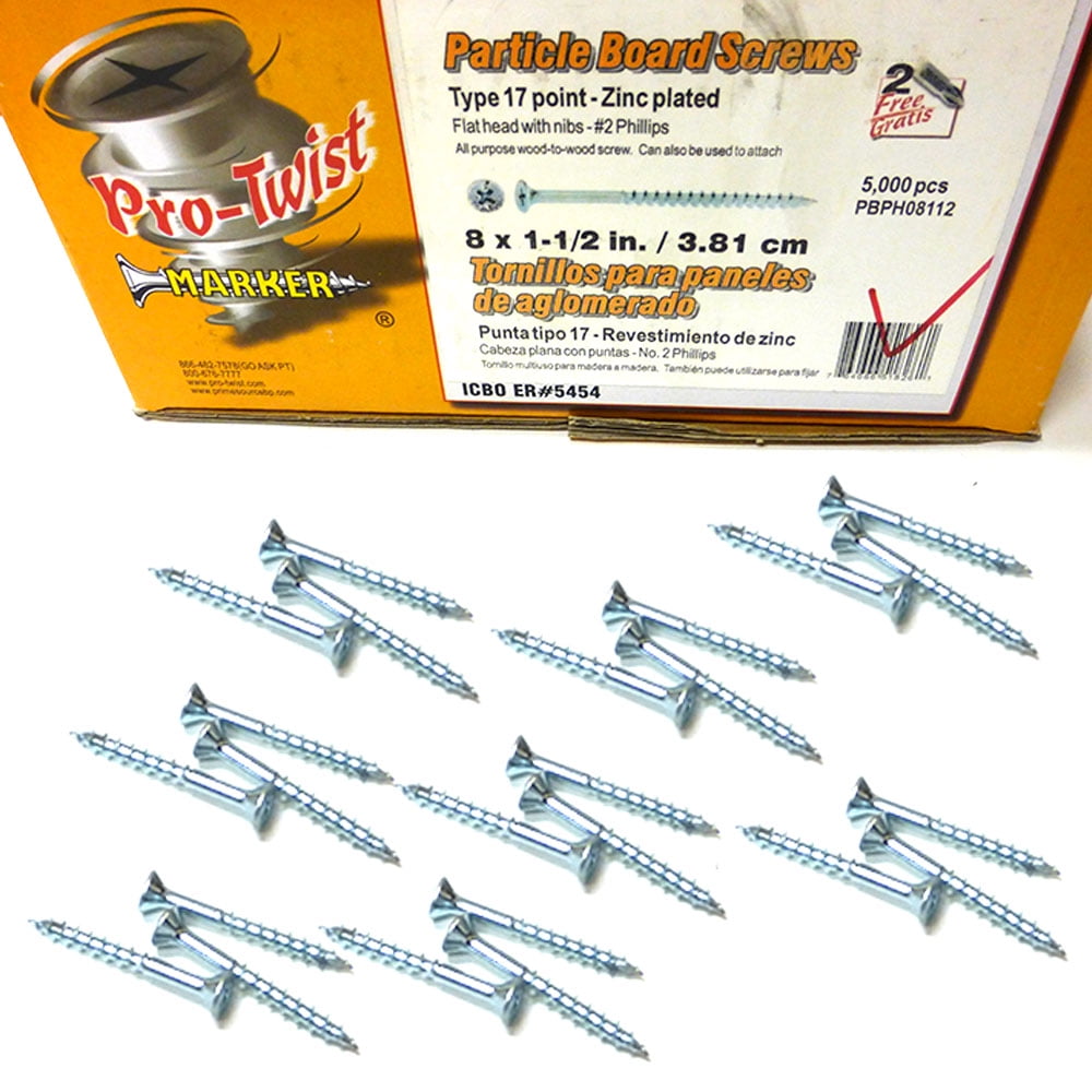 Pro-Twist 8X1.5" Particle Board Screws with Nibs - Type 17 Point - Zinc ...