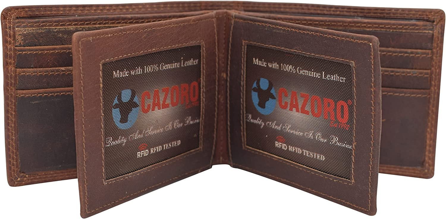 CAZORO Wallets For Men Vintage Leather RFID Protected Large Bifold ...