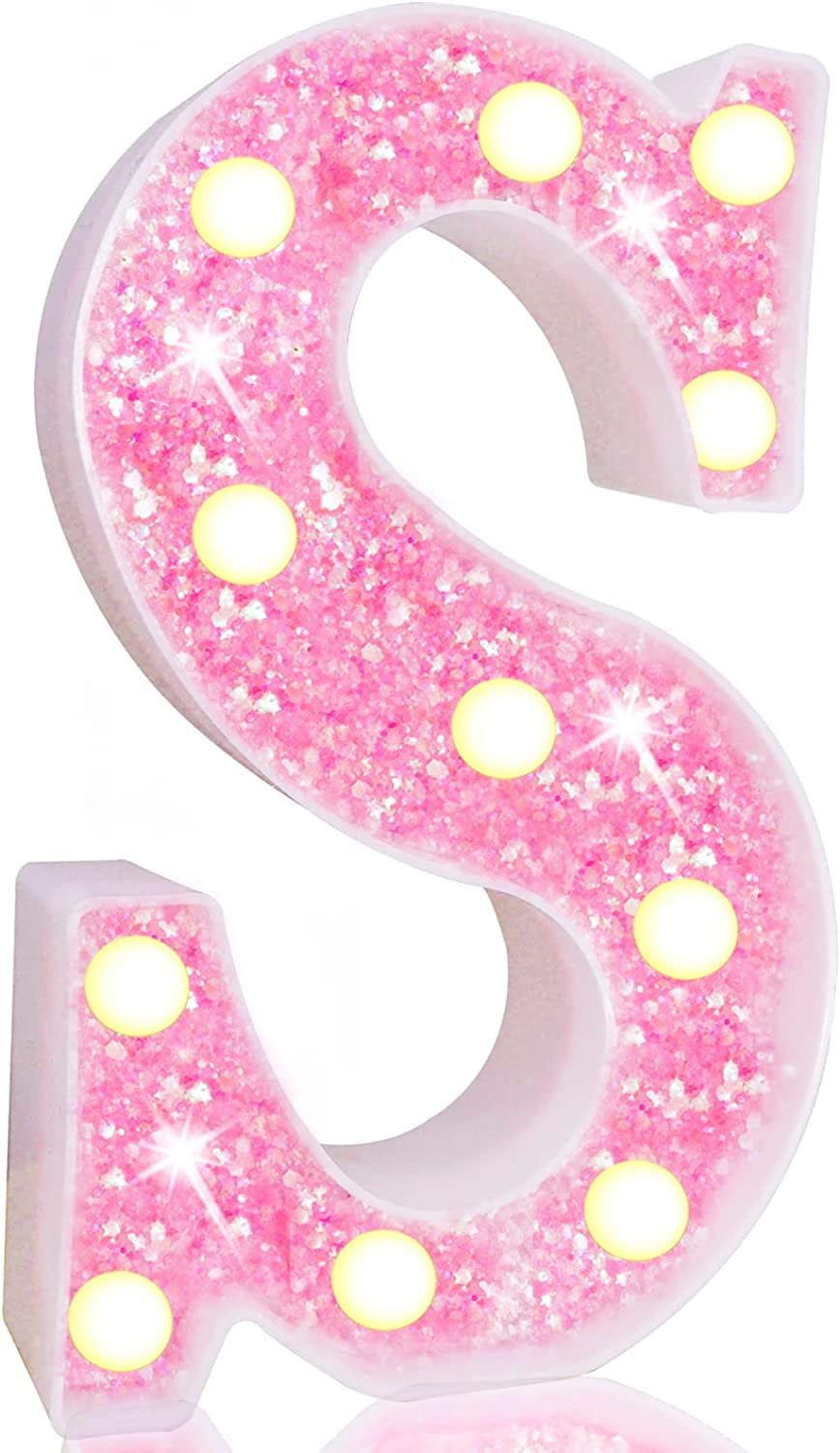 LED Marquee Letter Lights, Light Up Pink Letters Glitter Alphabet ...