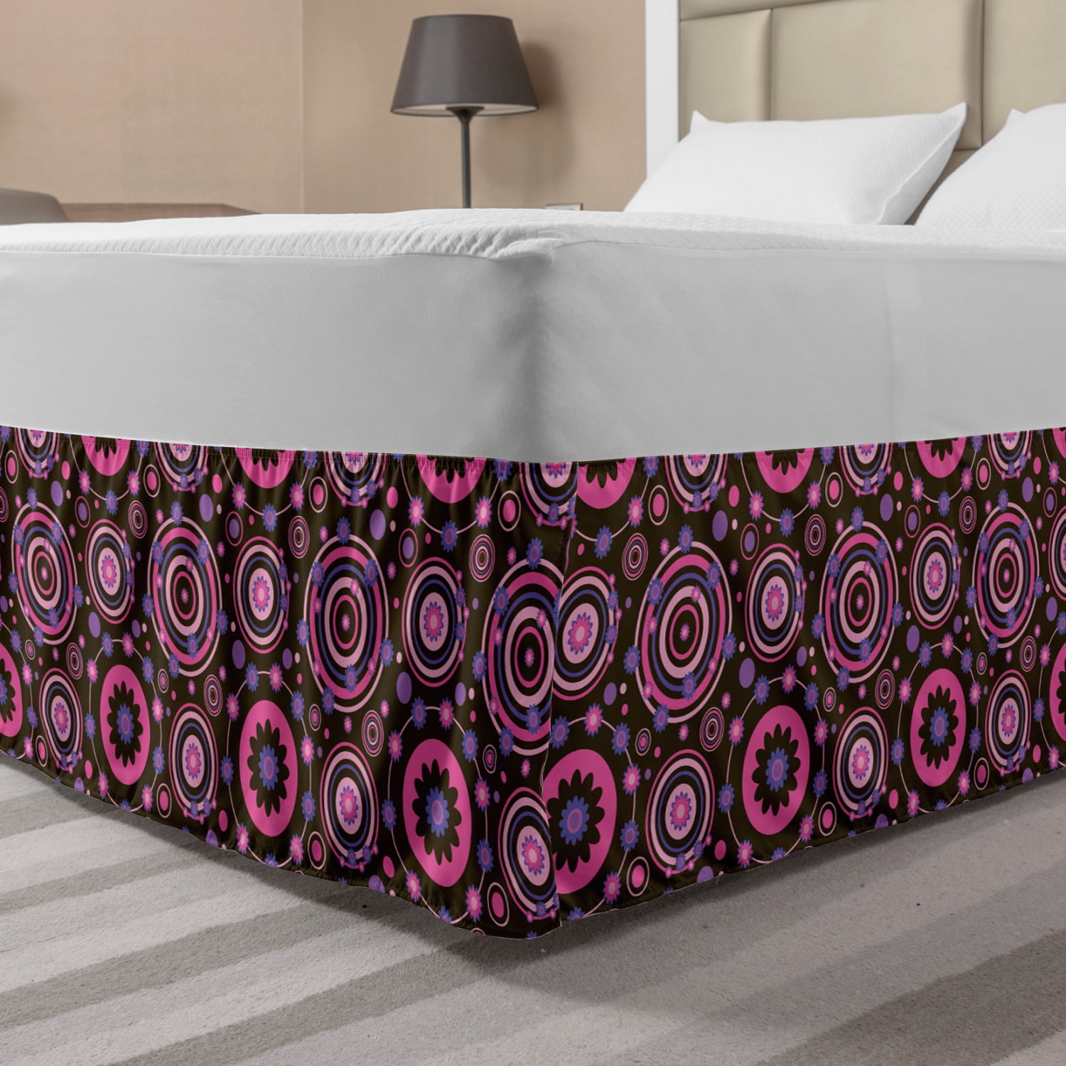 Floral Bed Skirt, Hippie Style Flourishing Flowers with Abstract ...