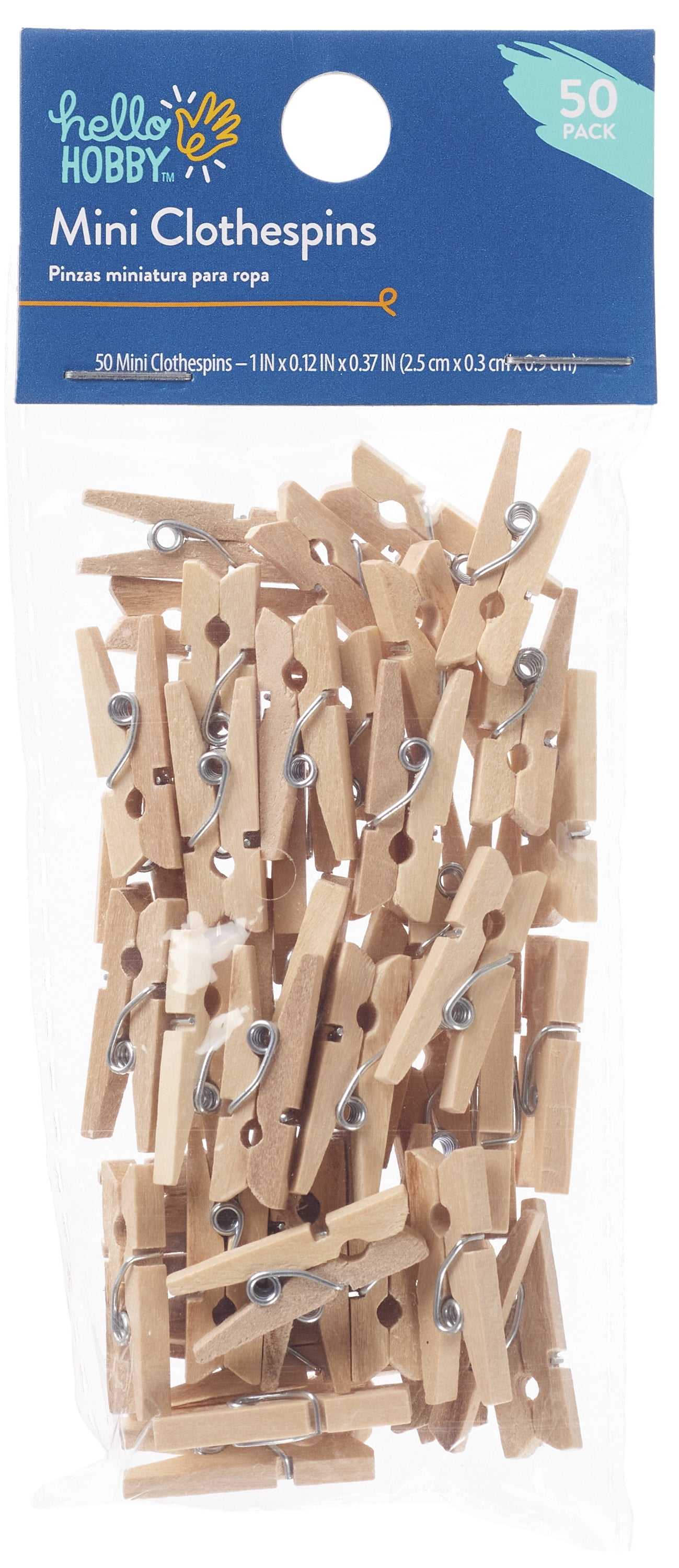 Hello Hobby Wood and Metal Clothespins, Brown and Silver, 50 Count ...