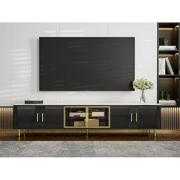 IKIFLY Modern Black TV Stand for 85+ inch TV, LED Slate Entertainment ...