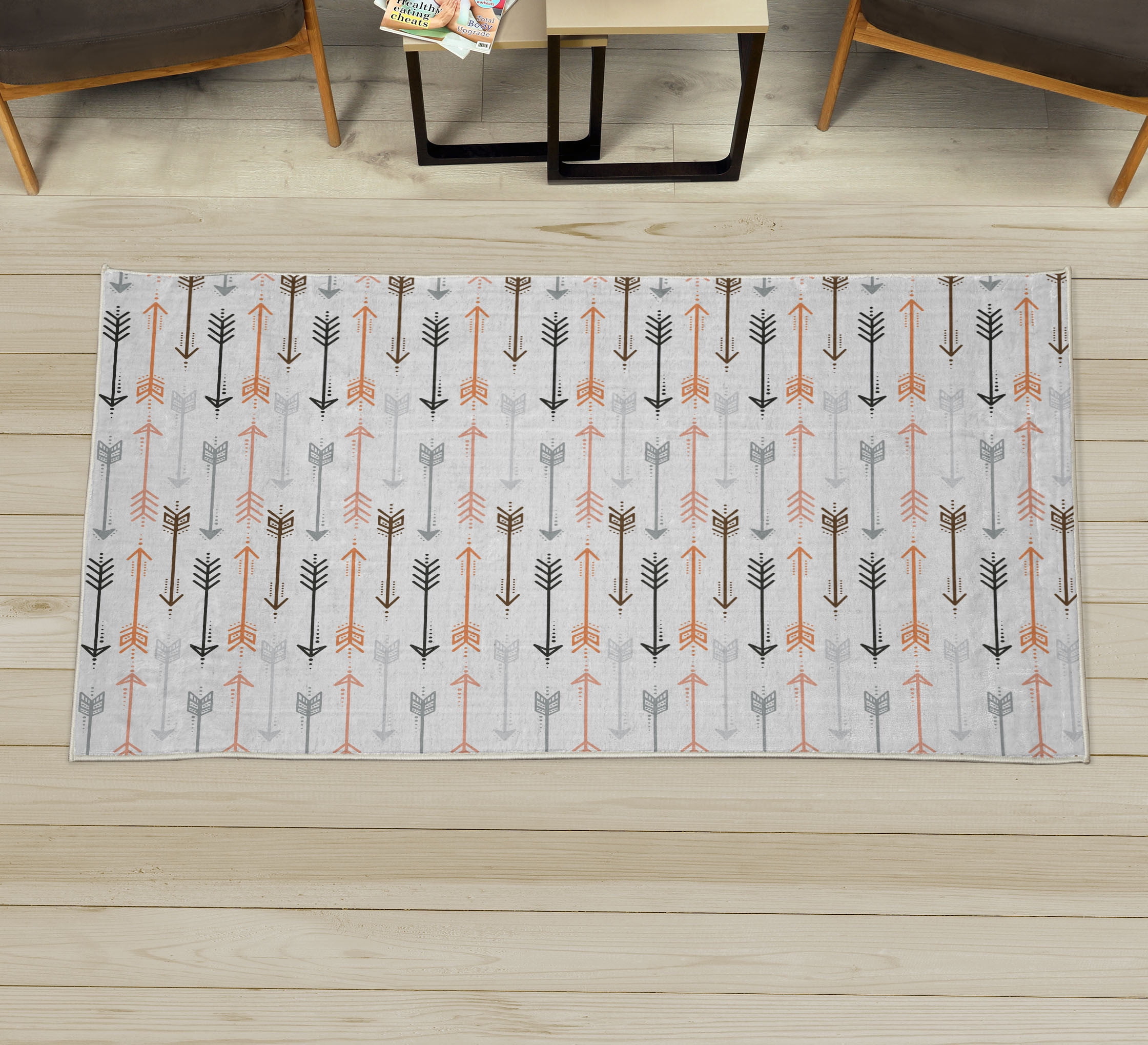 Boho Decorative Rug, Retro Arrow Pattern in Horizontal Line Heading to ...