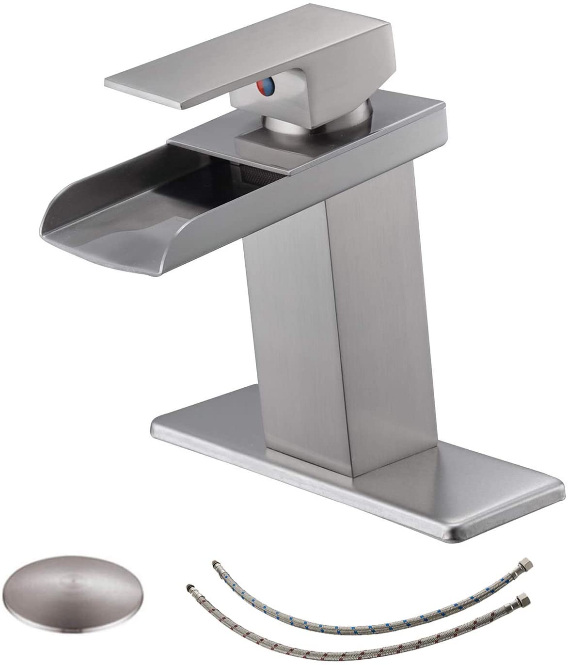 Waterfall Bathroom Faucet Brushed Nickel with Pop Up Drain Stopper ...
