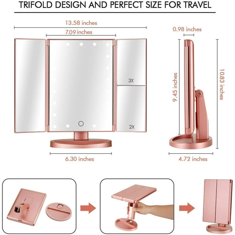 Tri Fold Lighted Vanity Mirror
