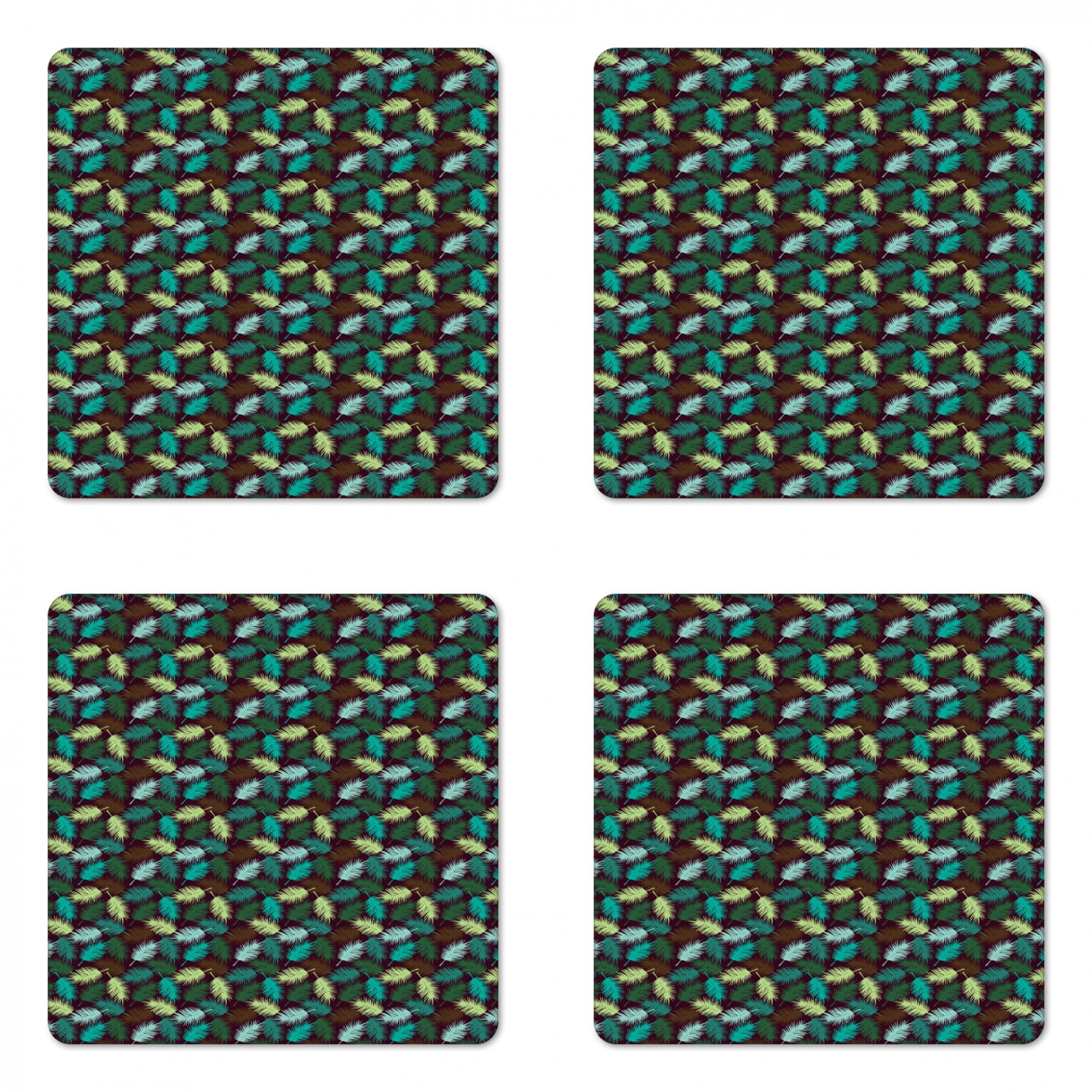 Tropical Coaster Set of 4, Exotic Torbay Palm Tree Leaves Silhouette ...