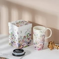 Topadorn Ceramic Latte Tea Cup 17oz Pink Garden Microwave Safe