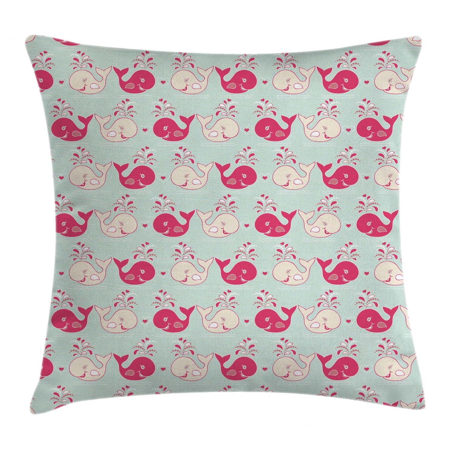 Whale Throw Pillow Cushion Cover, Cute Happy Cheerful Whales Pattern in ...