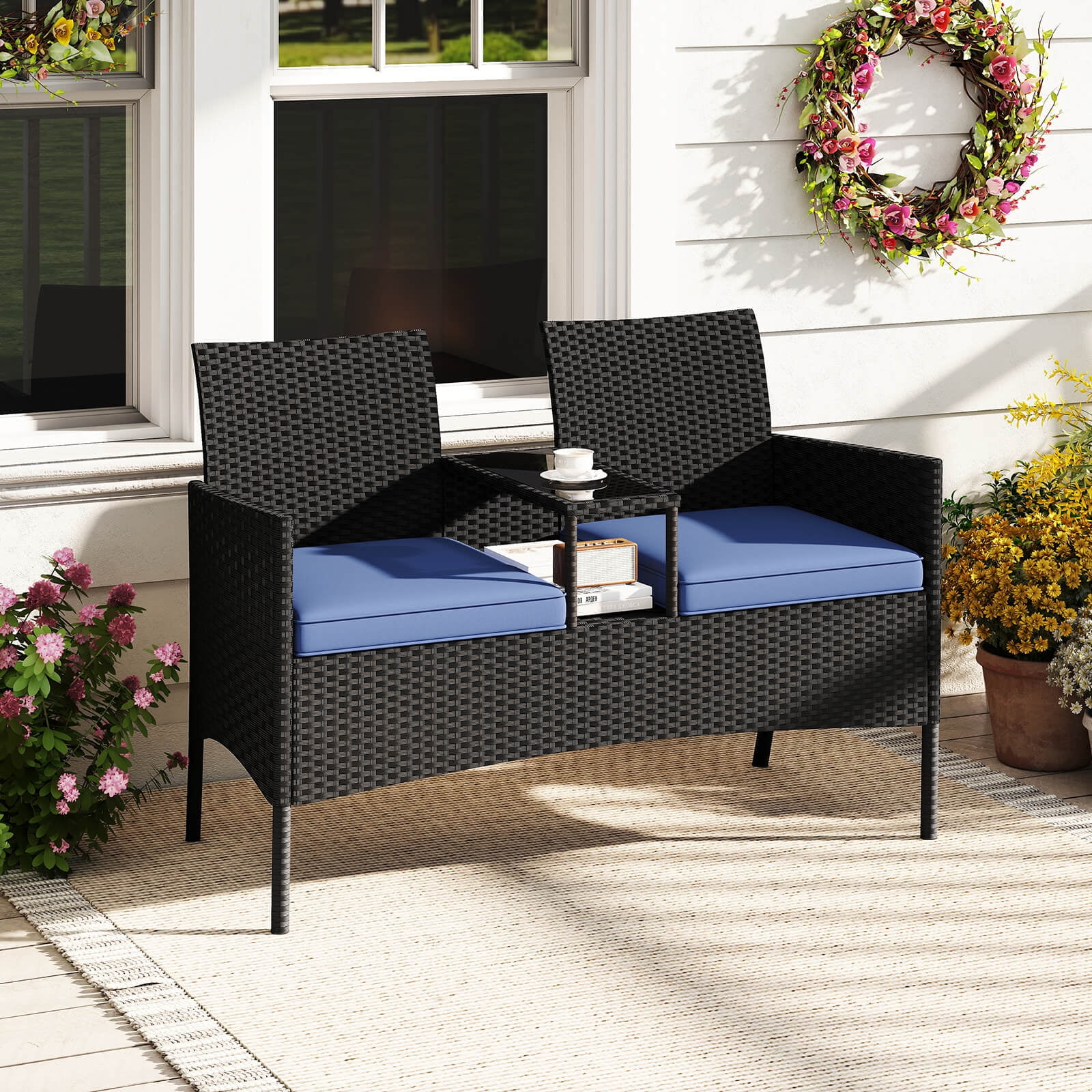 Click here for Costway Patio Loveseat With Built-In Table Soft Cu... prices