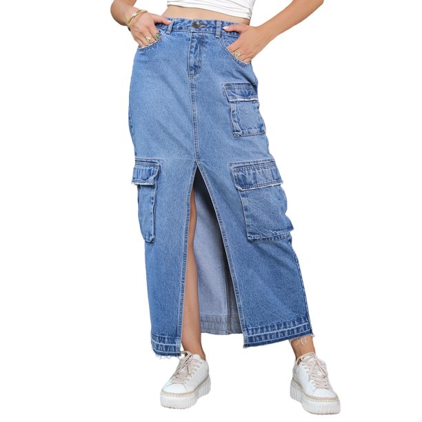 Maxifalda Mujer Tiro Alto Algodón Azul Medio | Walmart en línea