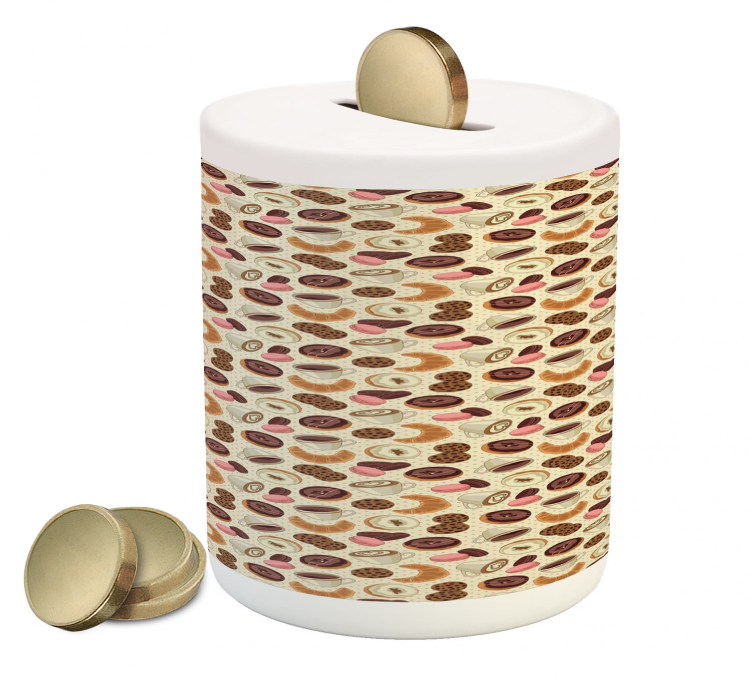 Dessert Piggy Bank, Patisserie Theme Pattern Chocolate Coated Donut ...