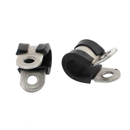 2Pcs 10mm Dia Rubber Lined R Shaped Stainless Steel Tube Pipe Clips ...