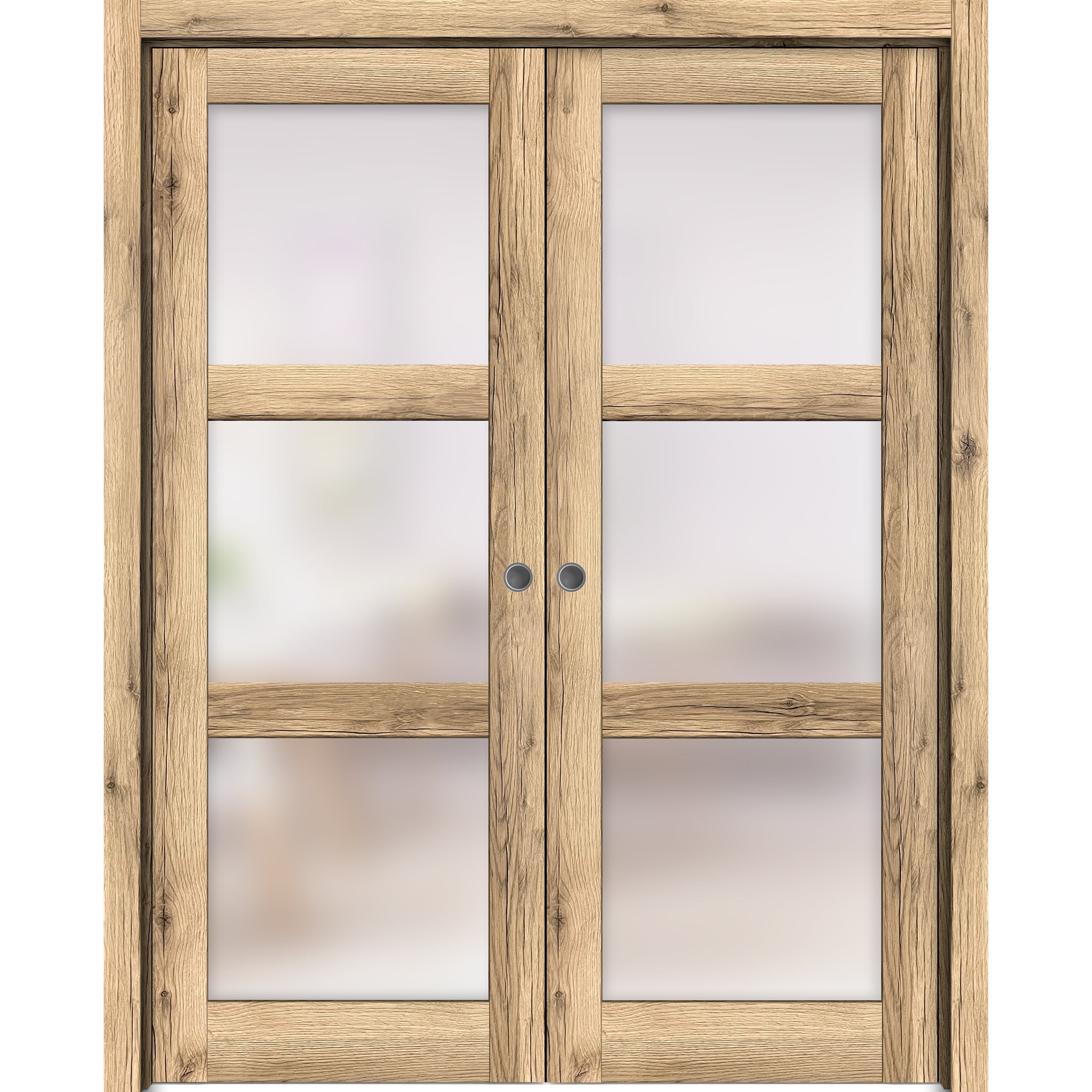 Sliding French Double Pocket Doors 48 x 80 inches | Lucia 2552 Oak | Kit Trims Rail Hardware ...