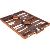 Crazy Games 15 Inch Classic Backgammon Set - Medium Brown with Leather ...