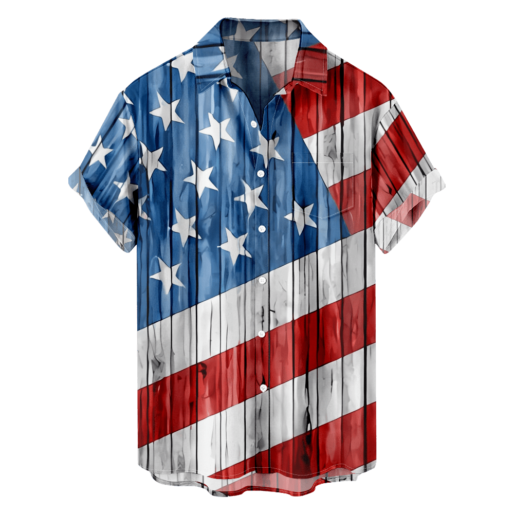 Mens 4th Of July Hawaiian Shirt Independence Day American Flag Print