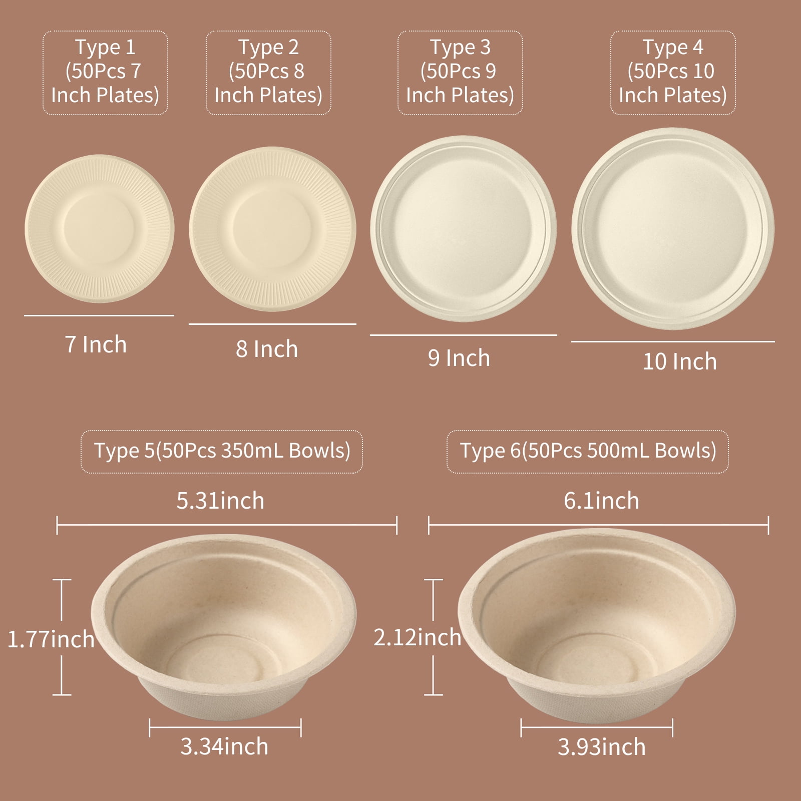 Juego de vajilla de papel compostable desechable de 50 Uds. De platos desechables de 10 pulgadas ...
