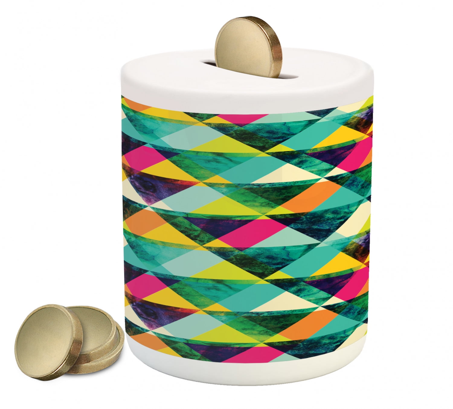 Indie Piggy Bank, Watercolor Triangles Pattern Modern Vibrant Colorful ...