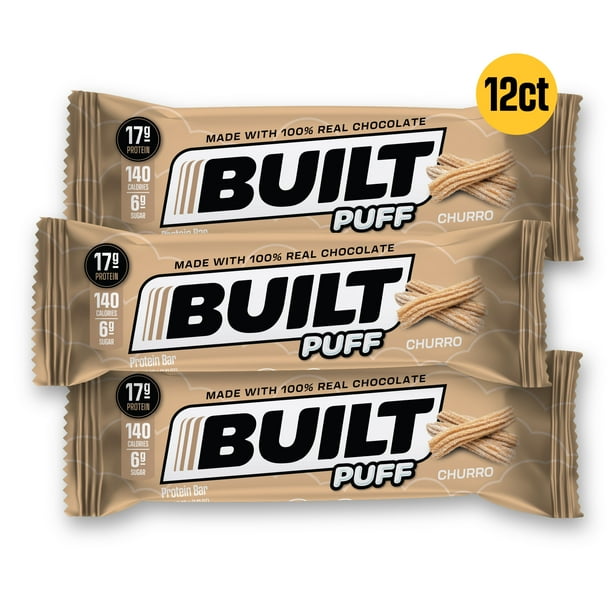 BUILT Puff Protein Bar, Collagen, Gluten Free, Low Sugar, Churro, 12 Ct ...
